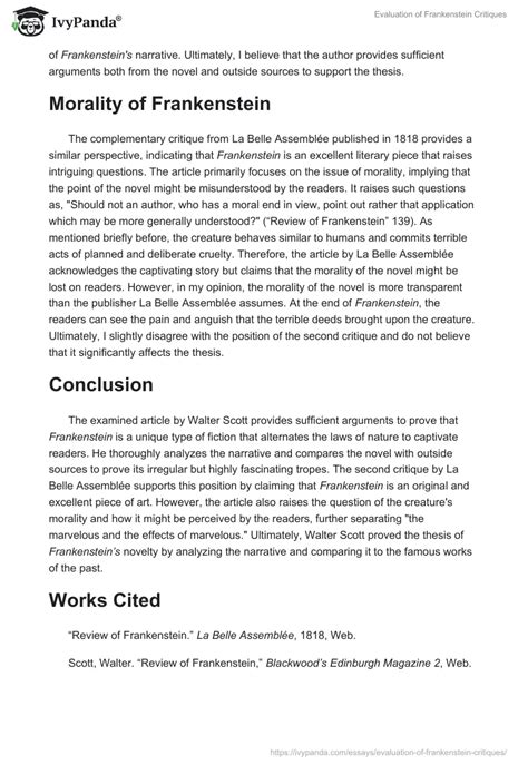 Evaluation Of Frankenstein Critiques 663 Words Critical Writing Example