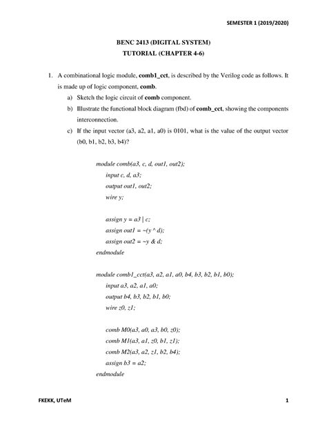 Student Tutorial Chapter 4 6 Verilogpart 1 Benc 2413 Digital