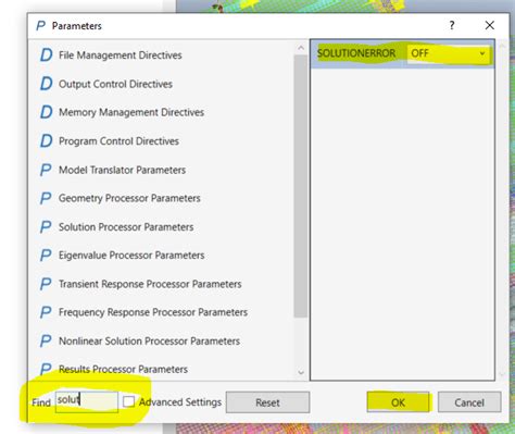 How To Set SOLUTIONERROR Parameter To ON In Inventor Nastran