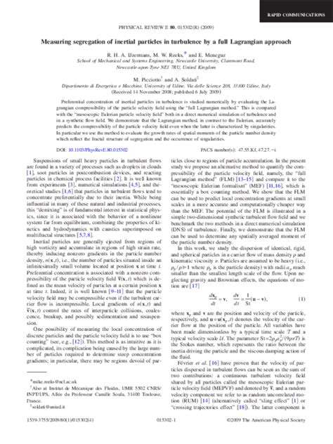 Pdf Measuring Segregation Of Inertial Particles In Turbulence By A Full Lagrangian Approach