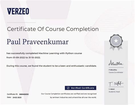 Paul Praveen Kumar Athmuri On Linkedin Completed An Internship Of Machine Learning With Python