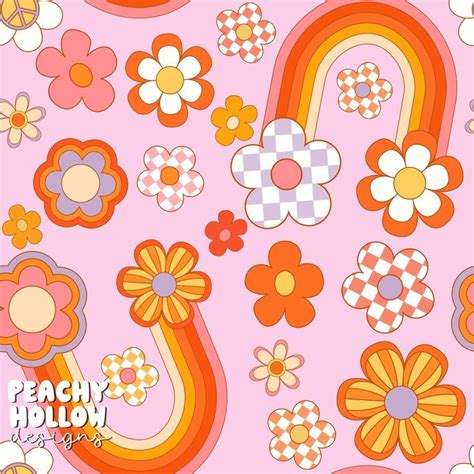 Retro Checker Daisies Checks Seamless Summer Checkers Pattern Seamless