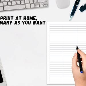Printable Blank Columns Charts With Header One Two Three Four Five And Six Columns Table