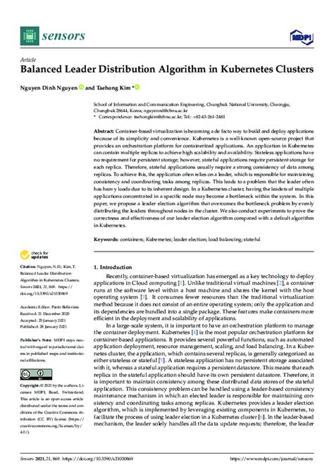Pdf Balanced Leader Distribution Algorithm In Kubernetes Clusters