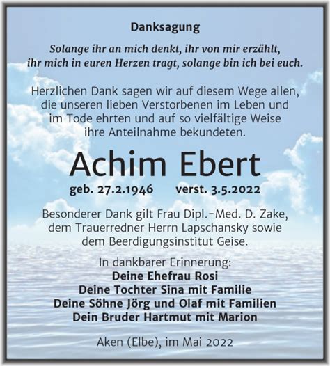 Traueranzeigen Von Achim Ebert Abschied Nehmende