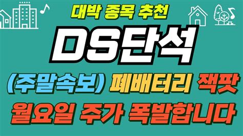 Ds단석 긴급속보폐배터리 잭팟 월요일 주가 폭발합니다 Ds단석주가 Ds단석주가전망 Ds단석전망 Youtube