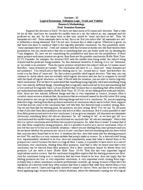 12 Lecture 12 Logical Reasoning Syllogism Logic Truth And Validity Pdf Logic Logical