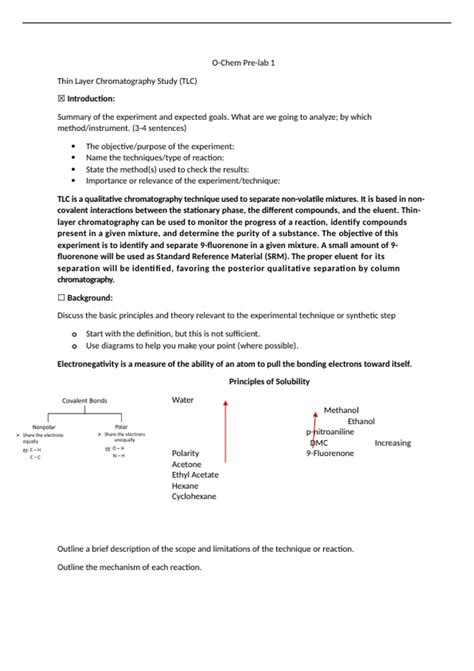 Organic Chemistry Thin Layer Chromatography Pre Lab 1 Chem 3411 Stuvia Us