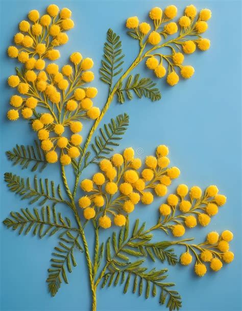 Elegant Mimosa Flowers On Soft Pastel Background With Copy Space Stock