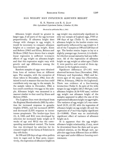 Pdf Egg Weight May Influence Albumen Height