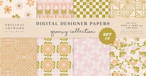 Бумага Groovy Boho с бесшовными узорами в пастельных тонах Паттерны Включая заводной и