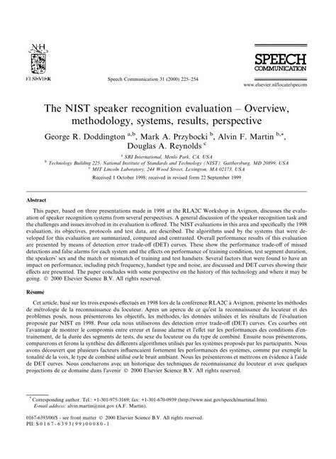 Pdf The Nist Speaker Recognition Evaluation Overview Methodology