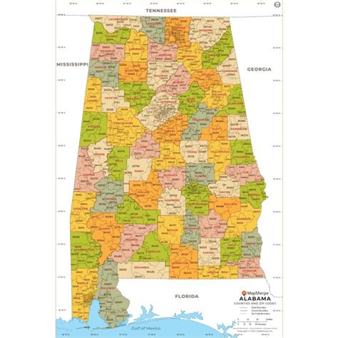 Alabama Zip Code Map With Counties Large Stanfords