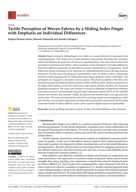 Pdf Tactile Perception Of Woven Fabrics By A Sliding Index Finger