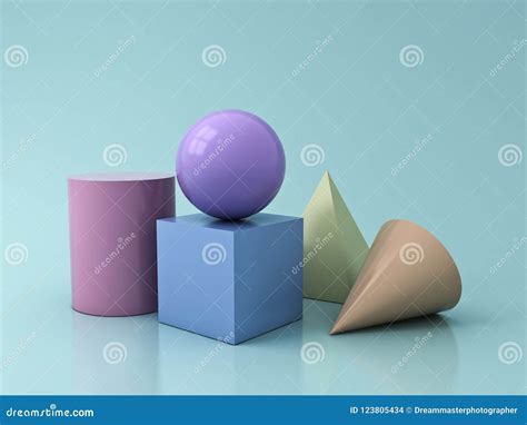 Colorful Pastel Geometry 3d Graphic Shapes Cube Pyramid Cone Cylinder