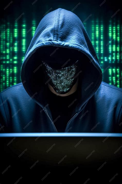 Premium Ai Image Hacker Man Typing On Laptop Hacking Computer System Male In Mask And Hoodie