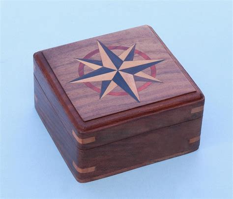 Hardwood Case With Hand Inlaid Compass Rose