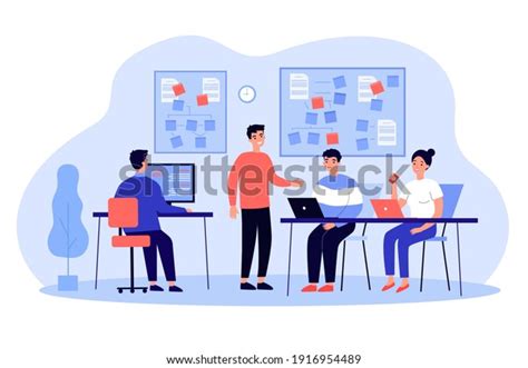 Team Programmers Developing Software Working On Stock Vector Royalty