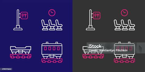 세트 라인 여객 열차 차량 화물 마차 대기실 및 카페 및 레스토랑 위치 아이콘 벡터 교육 강좌에 대한 스톡 벡터 아트 및 기타