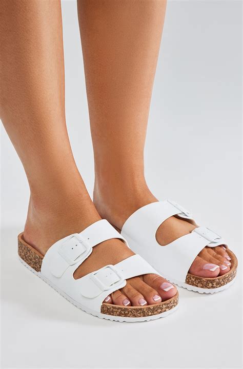 Adriana Buckle Slides White Fashion Nova