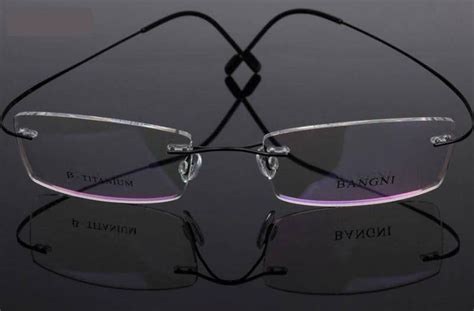 Mens Rimless Rectangle Titanium Flexible Lightweight Optical Eyeglass Frames Rx