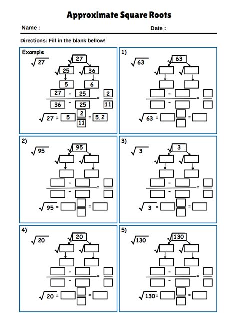 estimating square roots worksheets