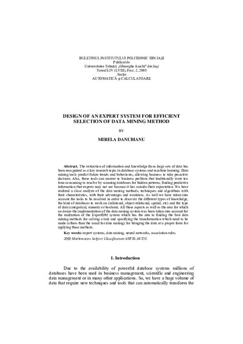 Pdf Design Of An Expert System For Efficient Selection Of Data Mining Method Mirela