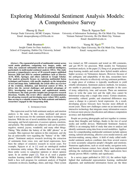 Pdf Exploring Multimodal Sentiment Analysis Models A Comprehensive Survey