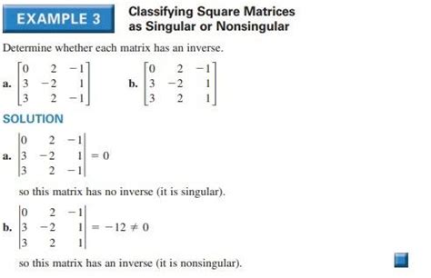 Solved EXAMPLE 3 Classifying Square Matrices As Singular Or Chegg Com