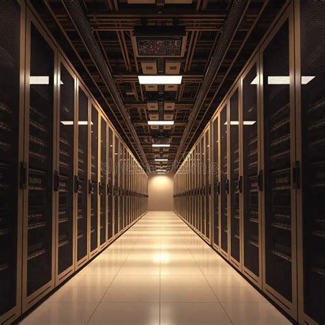 Data Center Server Racks With Glowing Led Light Networking Technology Equipment Digital