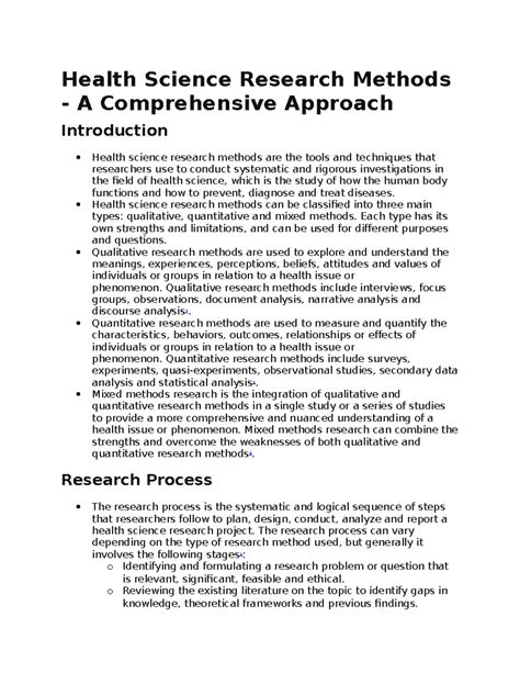 Health Science Research Methods A Comprehensive Approach Health Science Research Methods A