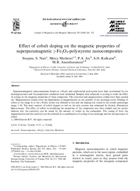 Pdf Effect Of Cobalt Doping On The Magnetic Properties Of
