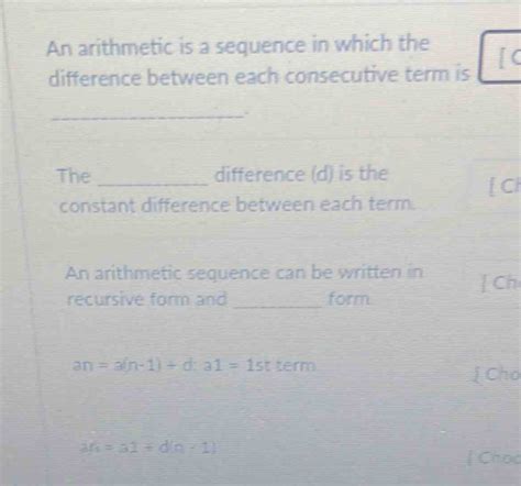 Solved An Arithmetic Is A Sequence In Which The Difference Between Each Consecutive Term Is
