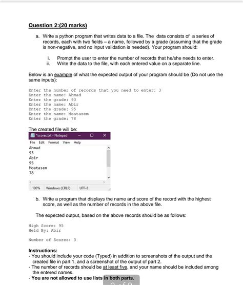 Solved Question 2 20 Marks A Write A Python Program That Chegg