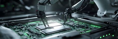 Robotic Arm Handling Microchip In High Tech Environment Stock Illustration Illustration Of