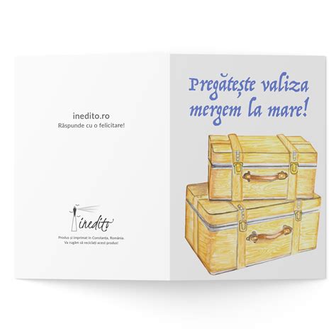 Поздравителна картичка с плик висококачествена текстурирана хартия Два куфара на море Emag Bg