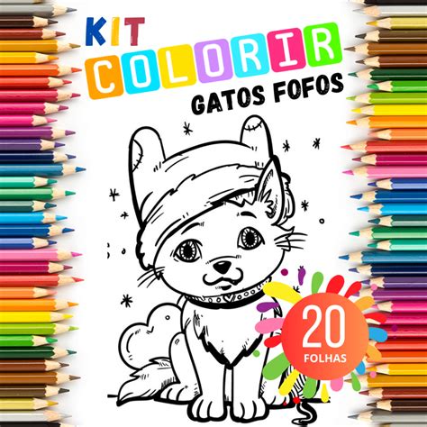 Kit 20 Desenhos Gatos Fofos Para Colorir Pintar Em Folha Sulfite A4