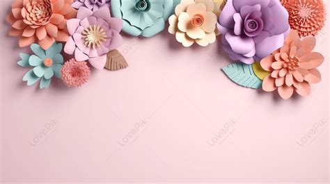 파스텔 종이 꽃으로 장식된 꽃 프레임의 3d 렌더링 그림 파스텔 종이 꽃으로 장식된 꽃 프레임의 3d 렌더링 그림 사진