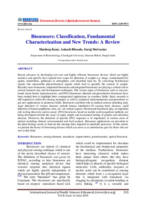 Pdf Biosensors Classification Fundamental Characterization And New
