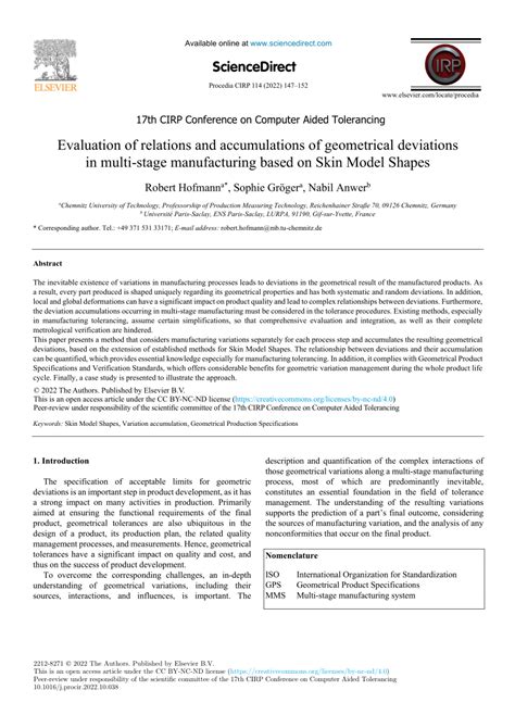 Pdf Evaluation Of Relations And Accumulations Of Geometrical Deviations In Multi Stage