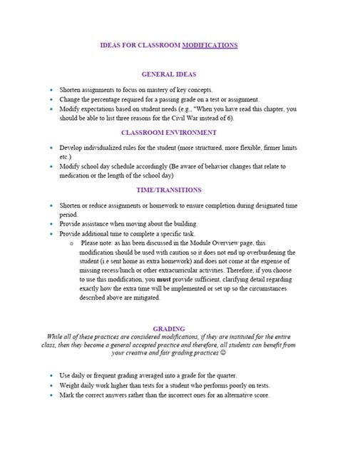 Ideas For Classroom Modifications Pdf Essays Learning