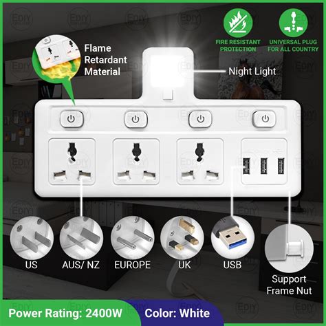 Universal Outlet Adaport T Way Multi Adaptor Pin USB Wall Extension Plug Trailing Socket