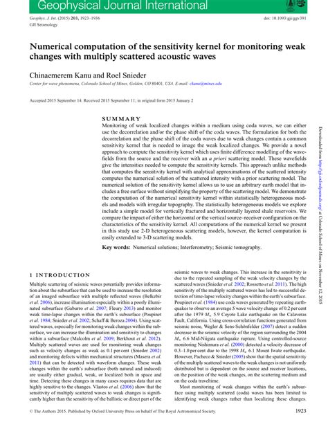 Pdf Numerical Computation Of The Sensitivity Kernel For Monitoring