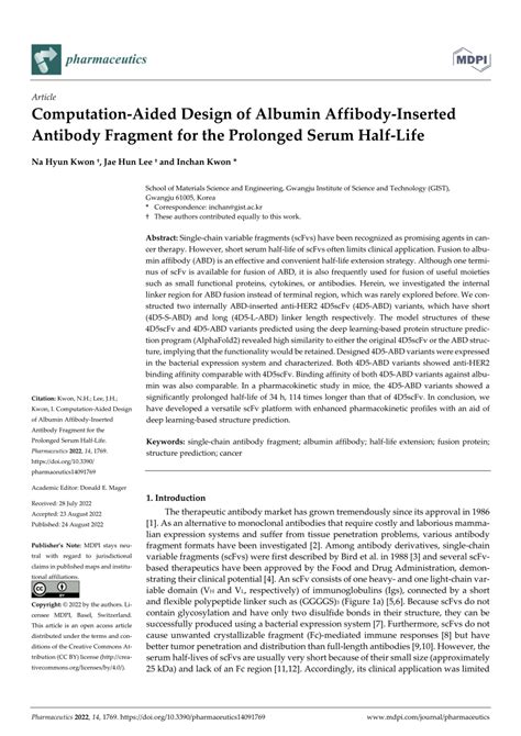 Pdf Computation Aided Design Of Albumin Affibody Inserted Antibody Fragment For The Prolonged