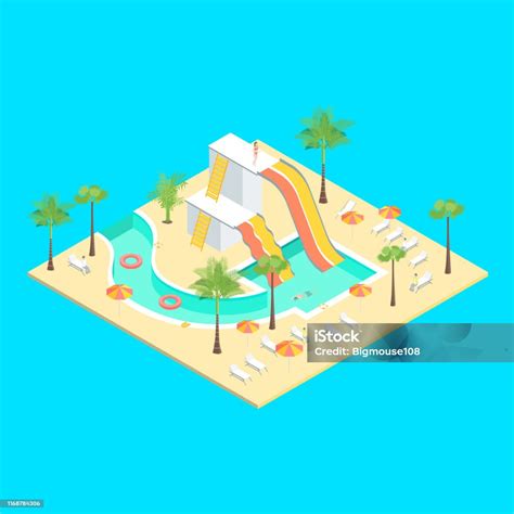 워터 파크 개념 3d 아이소메트릭 뷰의 영역입니다 벡터 워터 슬라이드에 대한 스톡 벡터 아트 및 기타 이미지 워터 슬라이드 3차원 형태 개념 Istock