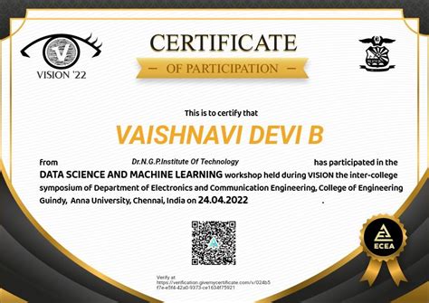 vaishnavi devi b on linkedin datascience machinelearning workshop annauniversity