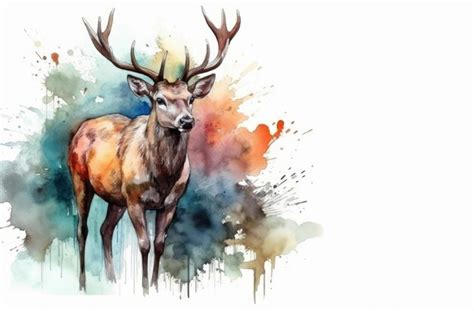 Premium Photo Watercolor Drawing Of A Male Deer