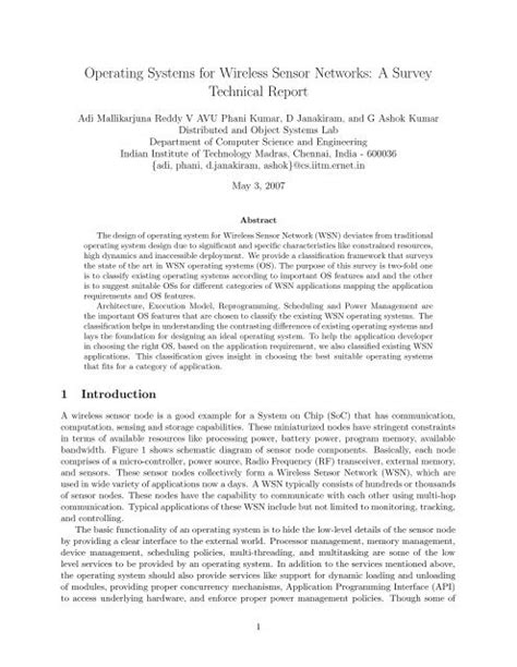 Operating Systems For Wireless Sensor Networks Distributed And