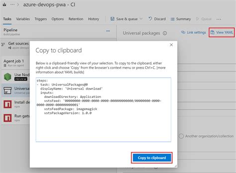 paquete universal descarga y publicación de la tarea azure pipelines microsoft learn