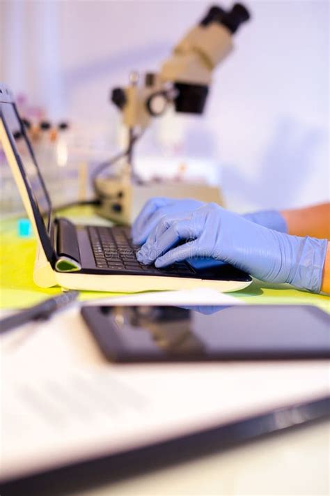Scientist Working With A Laptop In Laboratory Stock Image Image Of